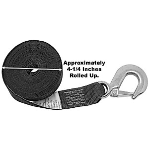 CustomTieDowns 1.5 Inch x 16 Foot Replacement Boat Winch Strap, Boat Hook On One End, 1 Inch Loop Opening On The Opposite End for Attachment to Winch. (Black)