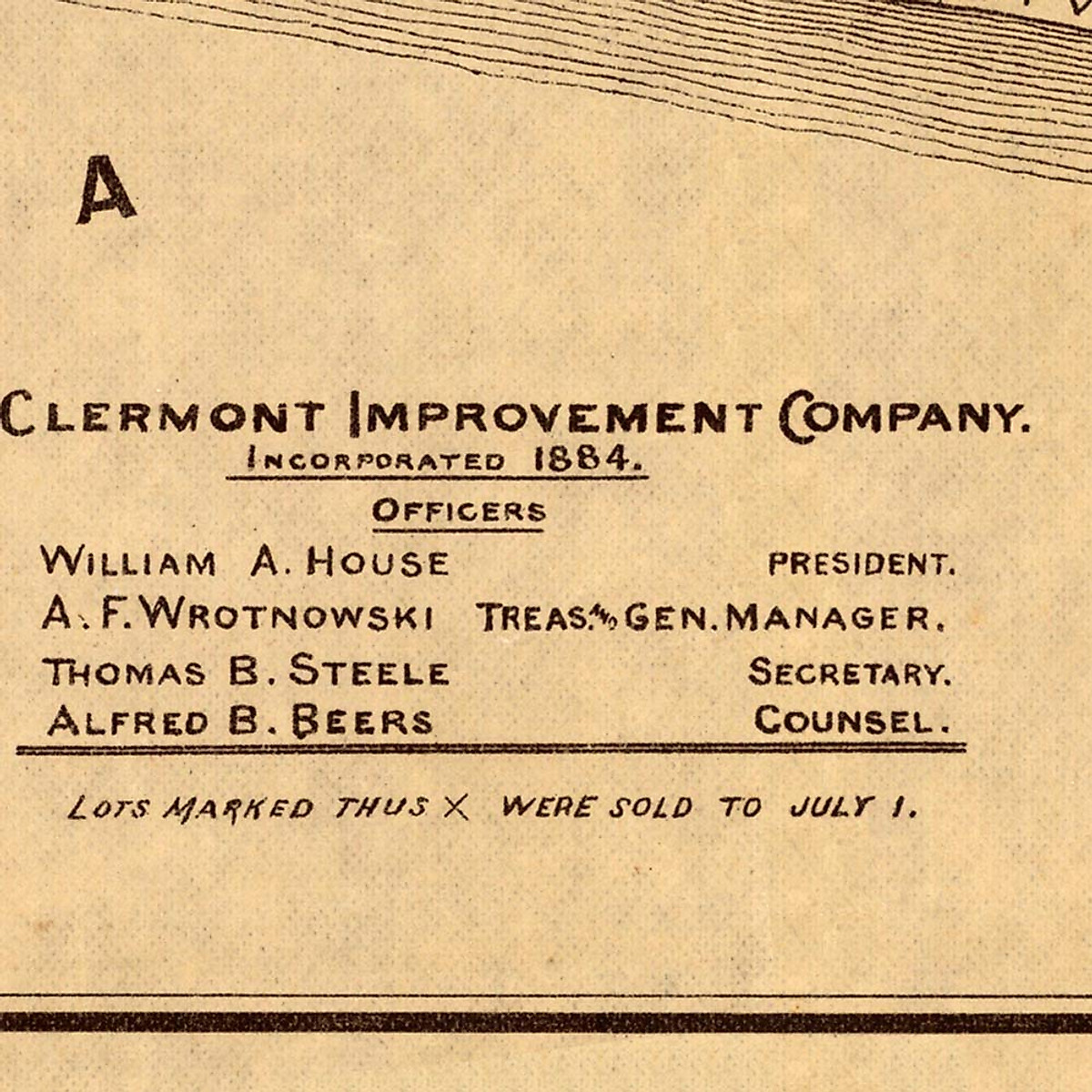 Antiguos Maps - City of Clermont, Florida map circa 1884 - measures 24 in x 30 in (610 mm x 762 mm)