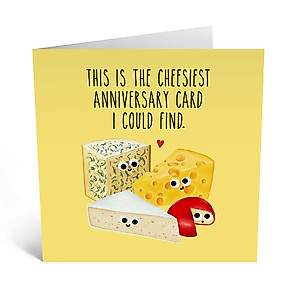 CENTRAL 23 Cheesiest Anniversary Card for Her - Hand Illustrated, Cute, Quirky, Eco Friendly, Blank Inside, Comes with Stickers