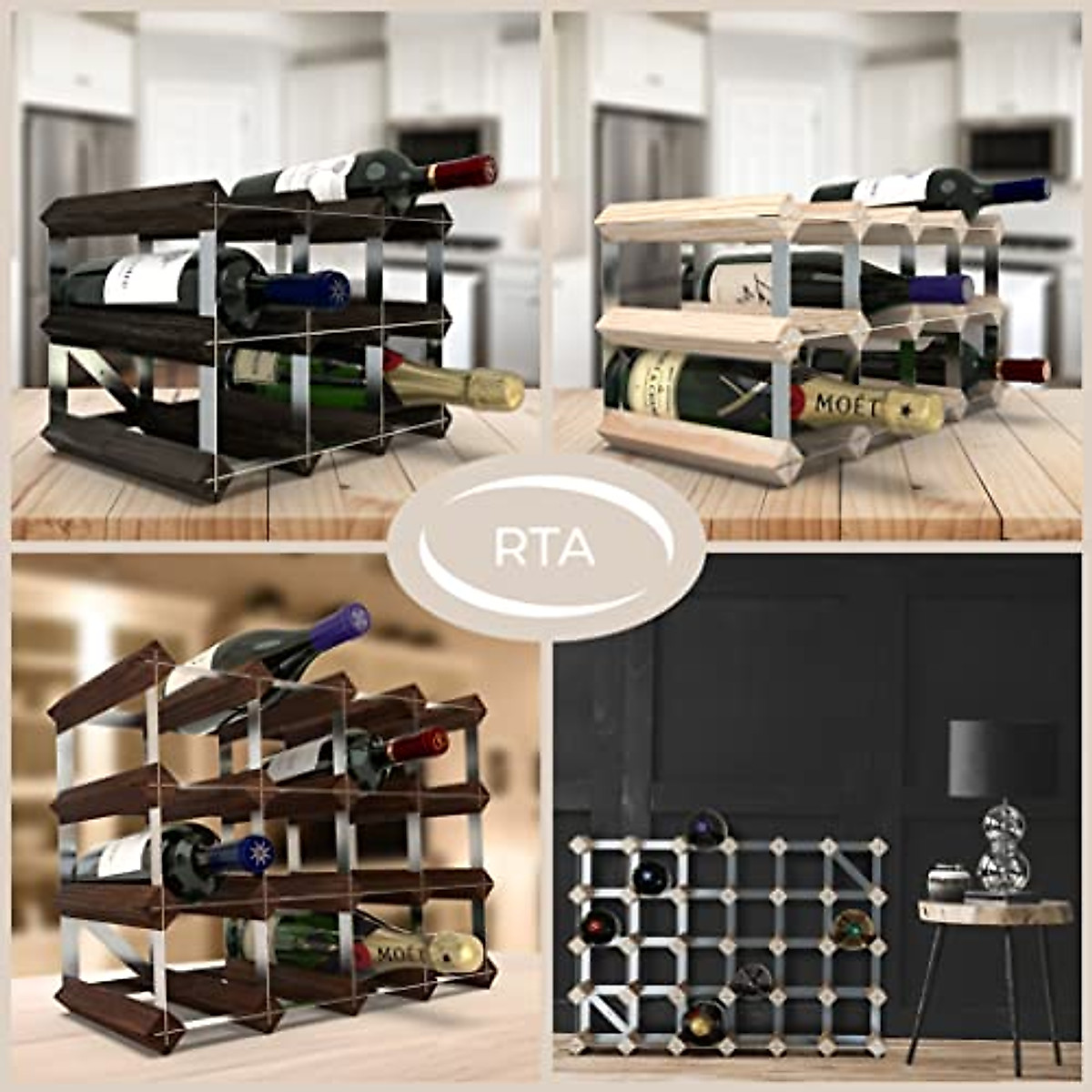 RTA - Freestanding Wine Rack, for Floors and Countertops, Made from Premium Quality FSC Pine, Fully Assembled, for Wine and Champagne, Made in The UK (12 Bottles) (Dark Pine)