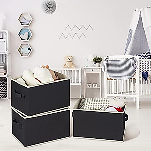 LHZK Storage Baskets for Shelves, Fabric Storage Baskets for Organizing, Foldable Closet Storage Bins, Storage Bins for Shelves with Handles, Cloth Storage Bins for Organizing, Large, Black, 4-Pack