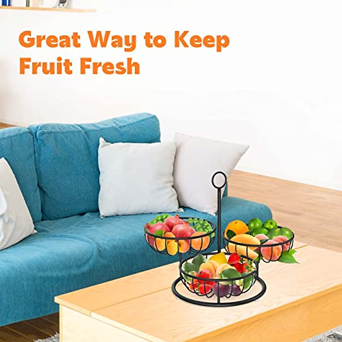 5 Tier Fruit Basket for Kitchen Counter, Large Capacity Metal Wire Countertop Fruit Bowl Vegetables Storage, Detachable Snacks Stand Holder Organizer for Onions Potatoes Produce, Black