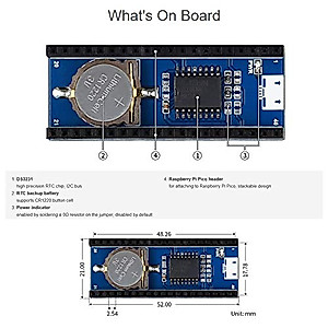 Precision RTC Module for Raspberry Pi Pico Mini Board, Incorporates High Precision Real-Time Clock Chip DS3231, Uses I2C Bus for Communication, with Female Pin Header Stackable Design