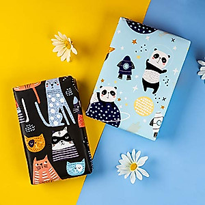 WRAPAHOLIC Birthday Wrapping Paper Sheet - 12 Sheets Adorable Cat Design Folded Flat for Party, Baby Showers, Holiday - 19.7 Inch X 30 Inch Per Sheet