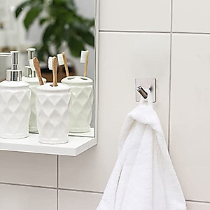 Hindfen Hooks Heavy Duty Adhesive Hooks Towel Hook Waterproof Stainless Steel Hooks for Bathroom Kitchen Bedroom (Silver2)