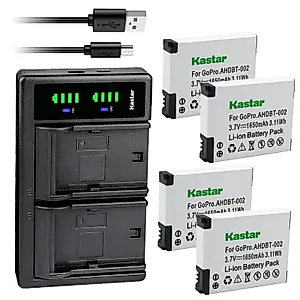 Kastar 4-Pack Battery and LTD2 USB Charger Compatible with GoPro HD HERO2, GoPro HD Hero 2, GoPro Original HD Hero (2010 Model), Gopro HD Helmet Hero, Gopro HD Motorsports Hero, Gopro HD Surf Hero
