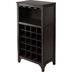 Winsome Ancona 37.52-inch x 19.09-inch x 12.6-inch 20-Bottle Modular Wine Cabinet With Glass Rack, Dark Espresso (92729)