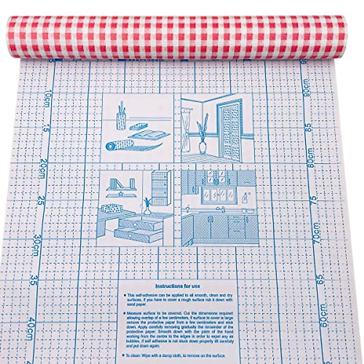 Yifely Pink Checked Furniture Paper Mediterranean Style Countertop Door Sticker Shelf Liner 17.7inch by 9.8 Feet