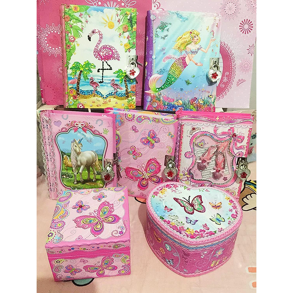 DUDUBUY Flamingo Diary and Journal Set Stationary for Writing Drawing Kids Diaries with Lock Keys Flamingo Gifts For Girls Ages 5 6 7 8 9 10 Arts and Crafts for Kids