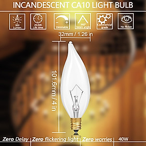 Potanro E12 Incandescent Light Bulbs 40Watt Warm White 2700K, 300 Lumens Candelabra Light Bulbs Decorative Dimmable Chandelier Light Bulbs for Ceiling Fan, Pendants (40W-12Pack)