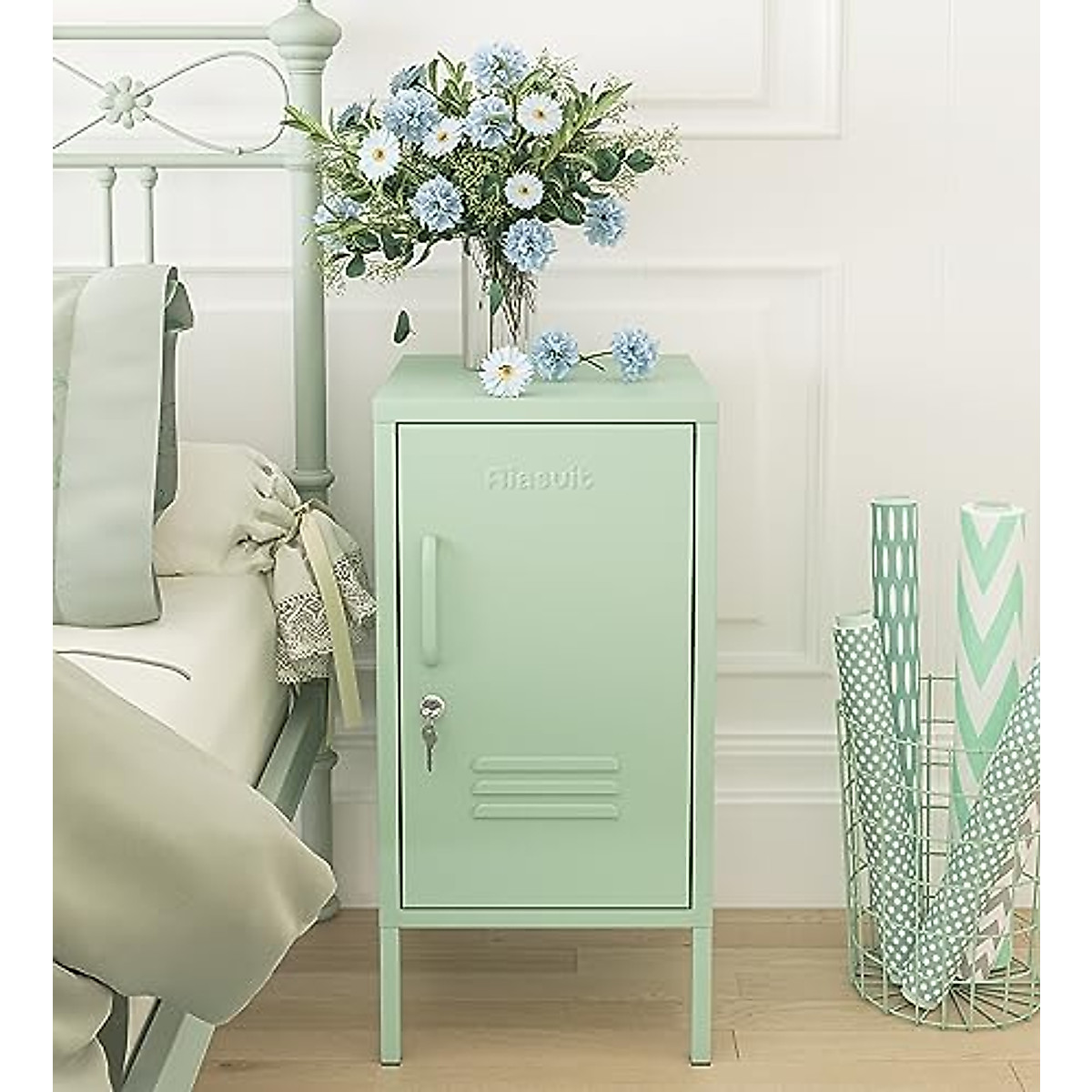 Aiasuit 2 Tiers Locker Safe Lockable Coffee Table Metal Locker Bedside Cabinet Children's Bedside Cabinet Green Size: 27.55”H x 13.78”W x 14.96”D
