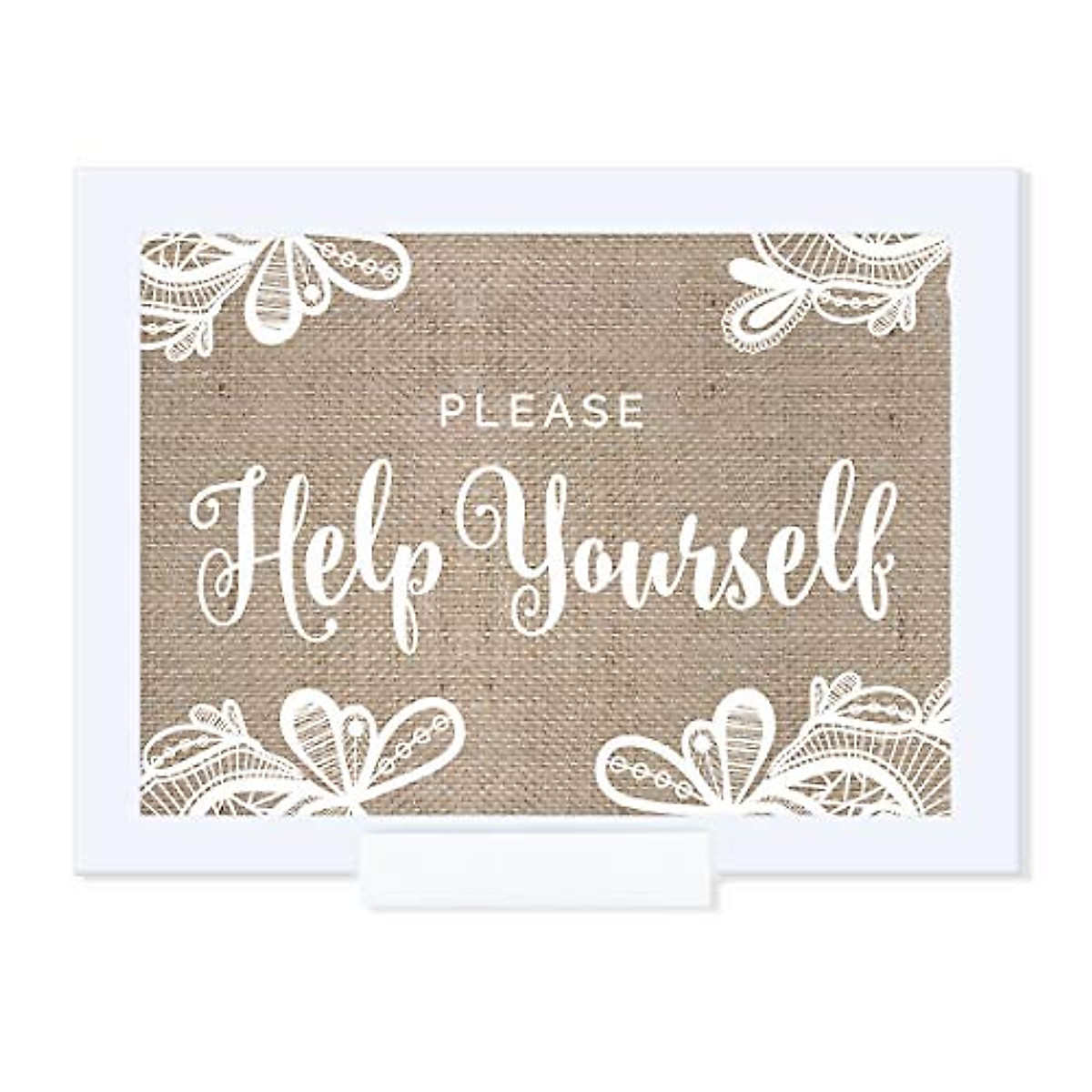 Andaz Press Wedding Framed Party Signs, Burlap Lace Printed Cardstock, 5x7-inch, Please Help Yourself Reception Dessert Table Sign, 1-Pack, Includes Frame