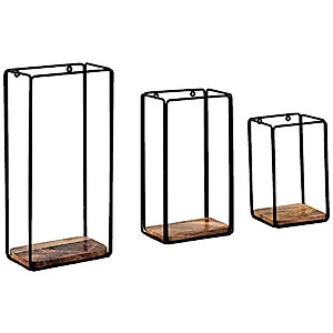 Bloomingville Set of 3 Metal & Mango Wood Wall Shelves, Black