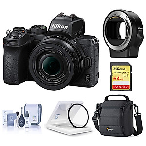 Nikon Z 50 DX-Format Mirrorless Camera with 16-50mm f/3.5-6.3 VR Lens, Bundle with FTZ II Mount Adapter and Accessories