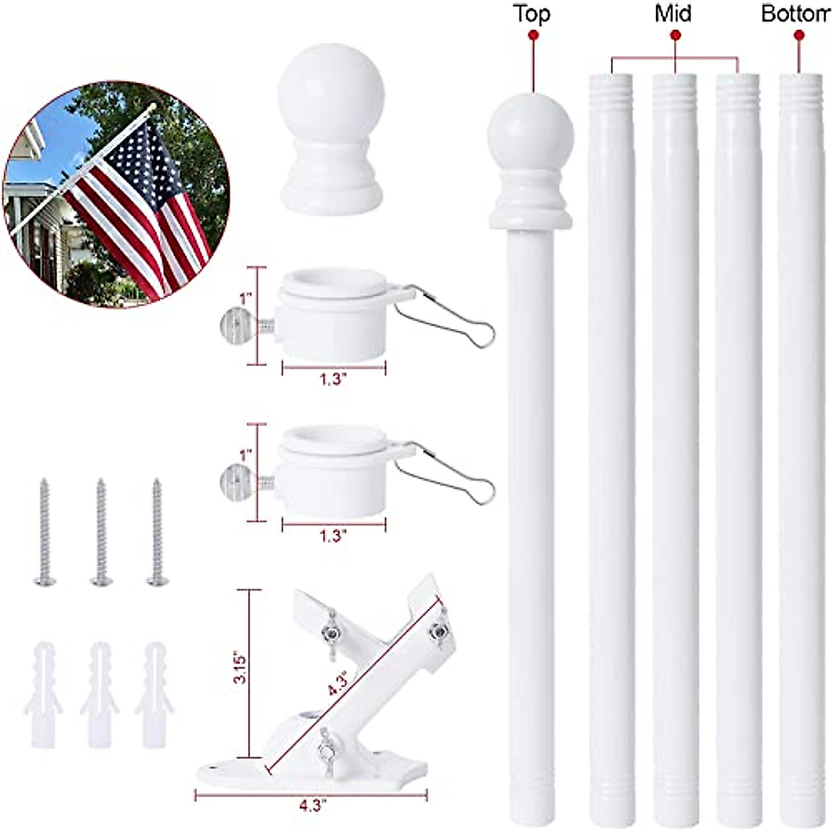 yacawa Flag Pole Kit for House with Holder Upgraded Tangle Free Flagpole Rings 5ft Stainless Steel Flagpole Wall Mounted American White Flagpole for Residential Garden Yard Truck with Bracket