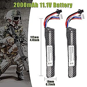 VICMILE Airsoft Battery 11.1V 2000mAh SM2P Plug with USB Charger Compatible with Airsoft Gel Water Bead Blaster Rechargeable Batteries 2PACK