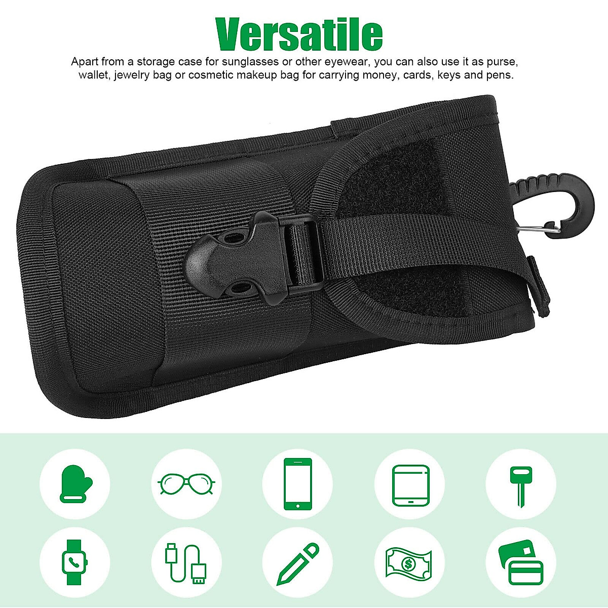 BRAVECOW Portable 1000D Nylon Eyeglasses Case with Buckle Hard Shell Sunglasses Shockproof Protective Outdoor Storage Box (Black)