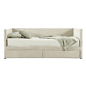 Harper & Bright Designs Twin Size Corduroy Daybed with 2 Storage Drawers, Modern Twin Upholstered Daybed Frame, Sofa Bed with Wood Slat, Twin Storage Bed for Living Room Bedroom Guest Room, Beige