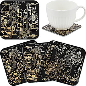 4 Pcs Circuit Board Coasters PCB Coasters Immersion Gold Circuit Board Coasters for Drinks PCB-Design Coasters for Men Funny Drink Coasters for Party Bar Office Gamer Geek Men Nerd Engineer Gifts