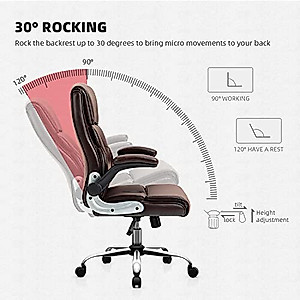 YAMASORO Executive Office Chair,Ergonomic Chair with Lumbar Support,Comfortable Computer Desk Chairs Flip up Arms and Wheels Swivel Task Chair, Brown
