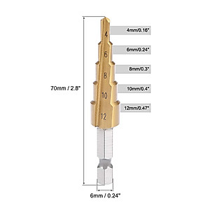 uxcell Step Drill Bit HSS 4241 4mm to 12mm 5 Sizes Titanium Coated Straight Flutes Hex Shank for Metal Wood Plastic