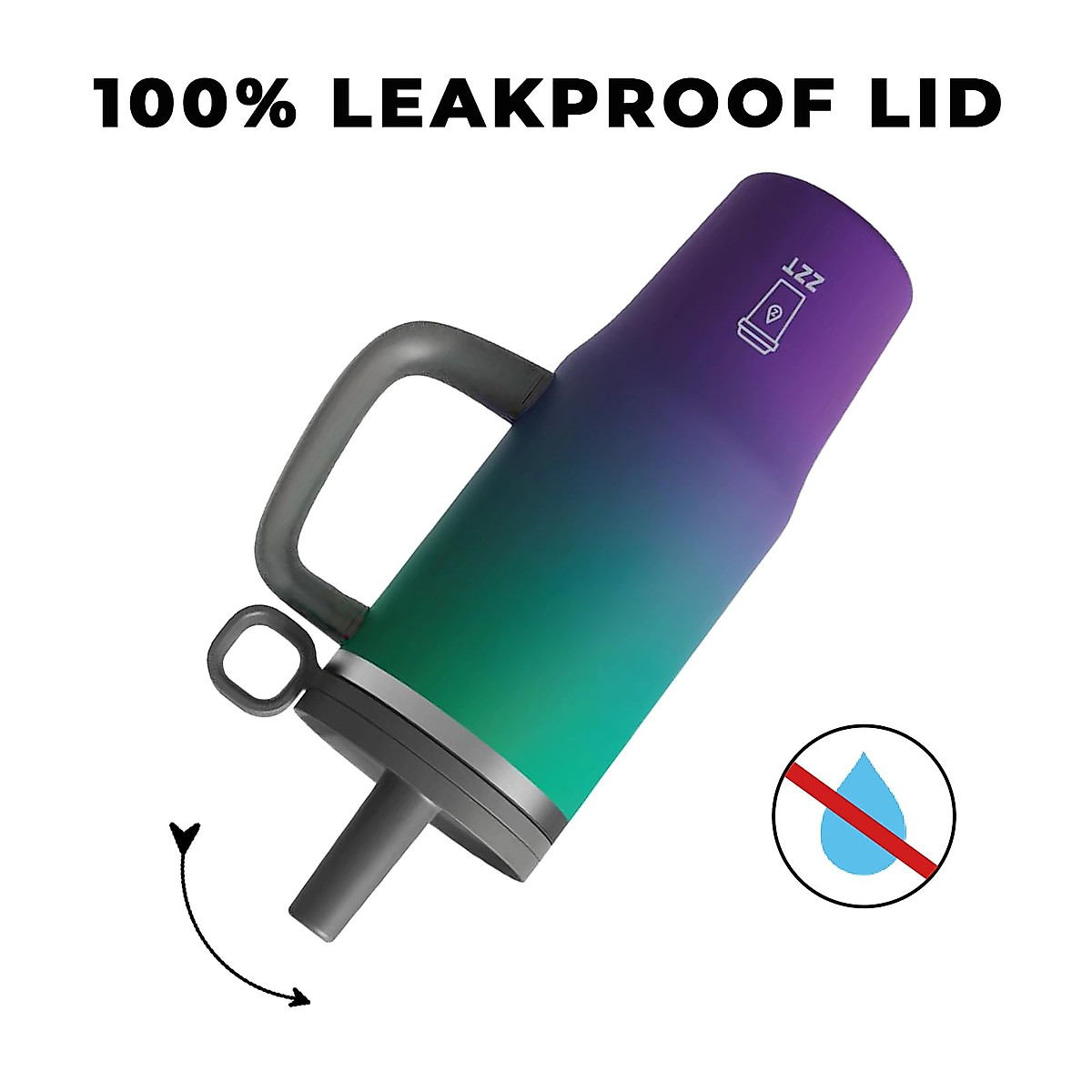 ZZT 40 oz Tumbler with Handle and Straw Lid,Leak Proof Metal Sports Water Bottle Jug,Stainless Steel Insulated Travel Coffee Mug-Fits in Cup Holder-Gifts for Women & Men(Green Purple)