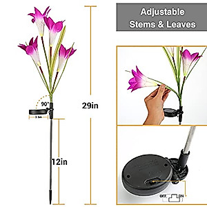 Flacchi 4 Pack Solar Lily Flower Lights with 16 Larger Lily Flower, Color Changing Landscape Lighting Outdoor Waterproof Solar Garden Lights Path Lights for Garden Patio Walkway Pathway