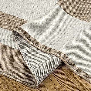 LIVEBOX Abstract Geometric Rug 2' x 3' Washable Small Bathroom Rugs Modern Khaki Cotton Woven Door Mat Concise Reversible Carpet for Bedroom Hallway Entryway Laundry Room