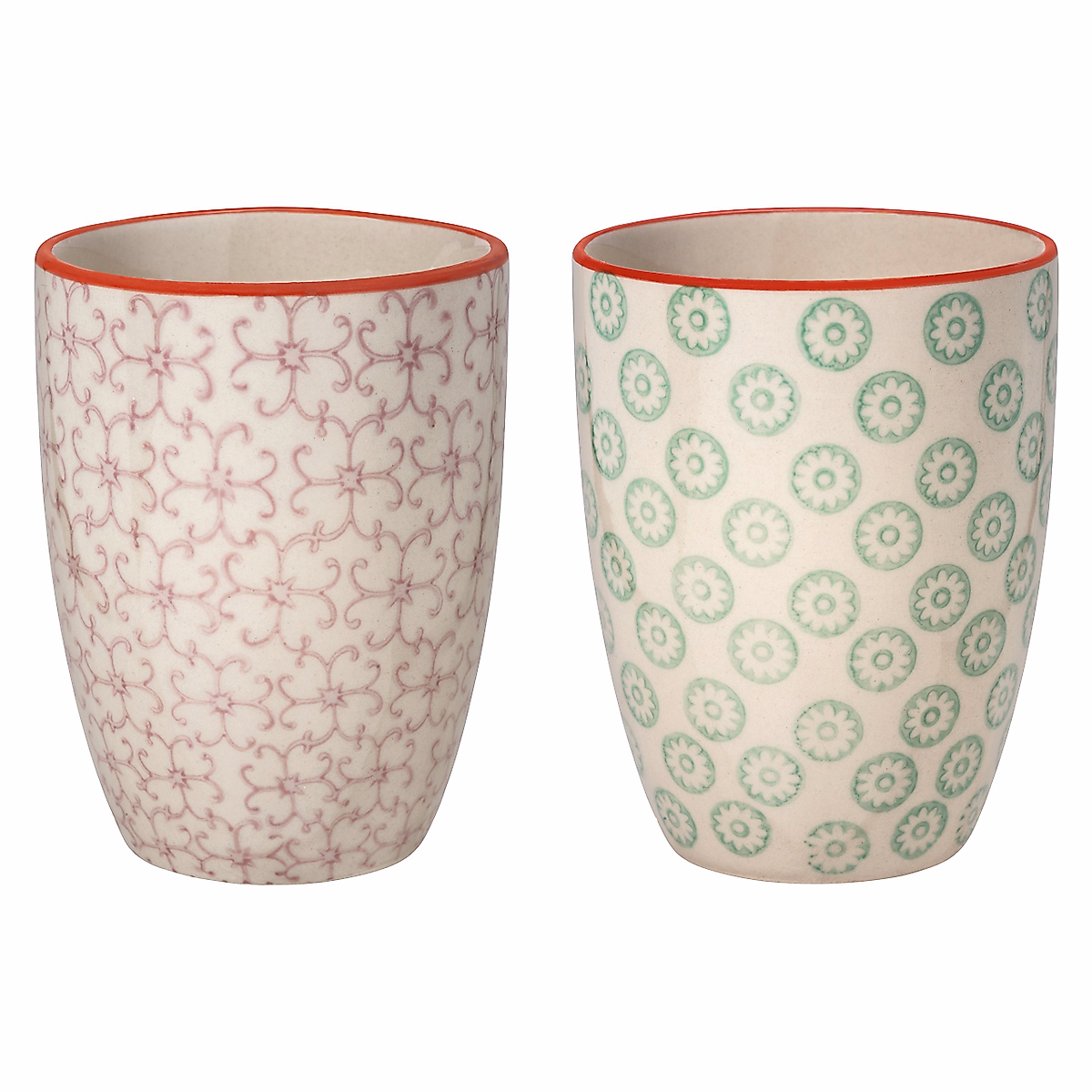 Bloomingville Ceramic Cups with Handle Emma - colorful Mugs for Coffee Tea Cappucino Dia 3.25'' H 4.25'', green blue, Stoneware, Set of 2 Styles, content 10.5 fl oz