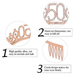 Semato 50th Birthday Decorations 50th Birthday Tiara Sash Kit- 50th Birthday Gifts for Women 50th Birthday Party Decorations (rose gold)