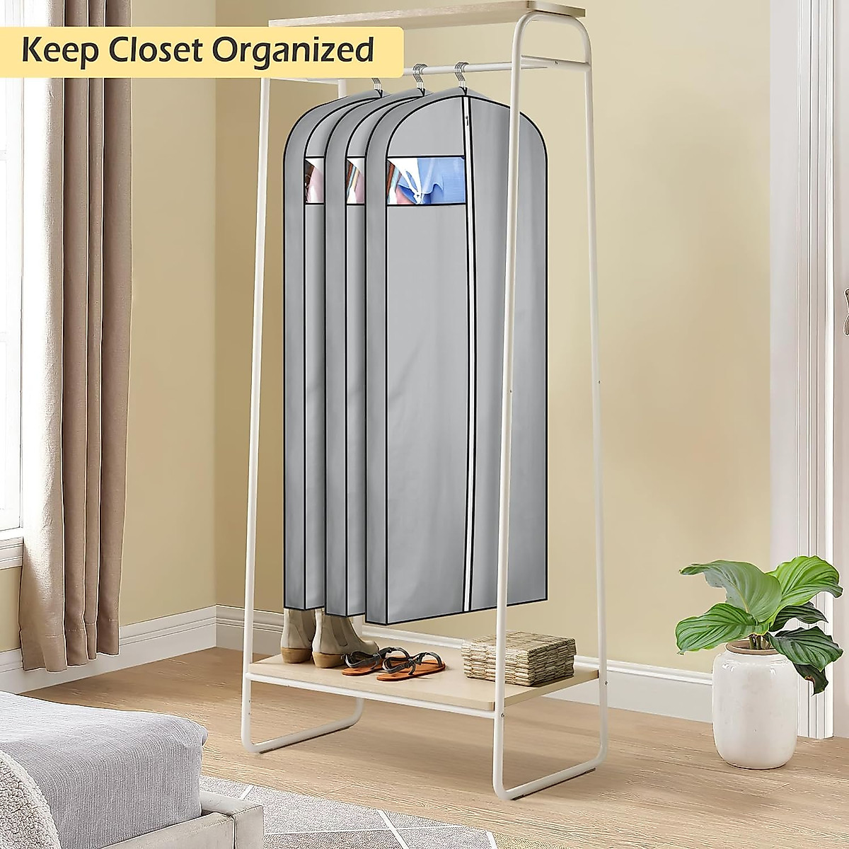 MISSLO 4" Gusseted Garment Bags for Hanging Clothes 65" Dress Bags for Gowns Long Waterproof Dress Cover for Closet Hanging Clothes Storage Bag, 3 Packs