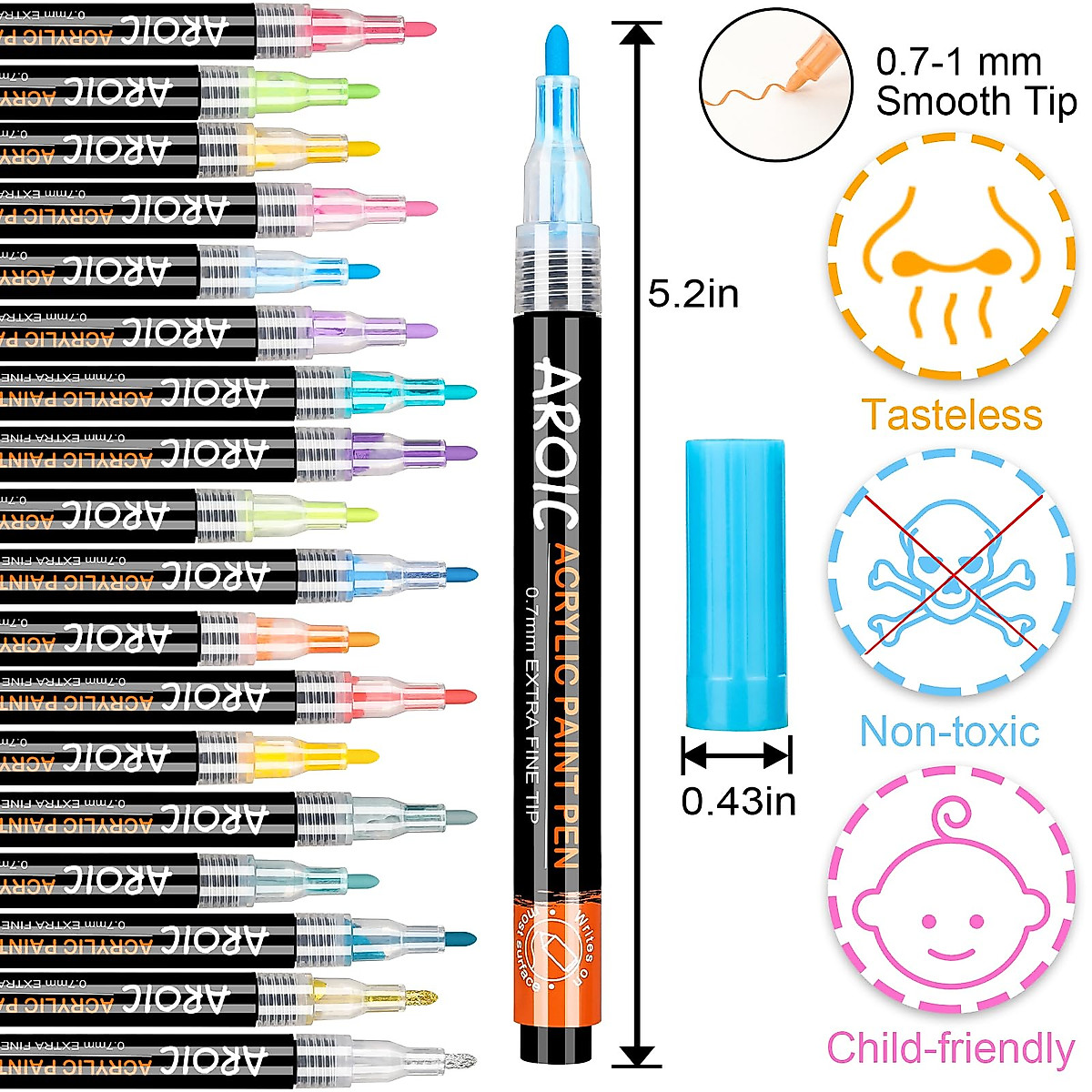 AROIC 36 Pack Acrylic Paint Pens——Writing on Any Material, Rock, Ceramics, Glass, Wood and More, Used for DIY Craft.