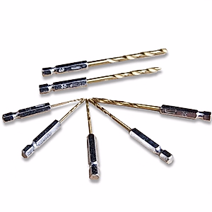 NUZAMAS 1/4” Hex Shank HSS Drill Bits, Set of 13 Titanium Coated Drill Bits, 1.5mm-6.5mm, High Speed Steel Quick Change for Woodworking, Plastic