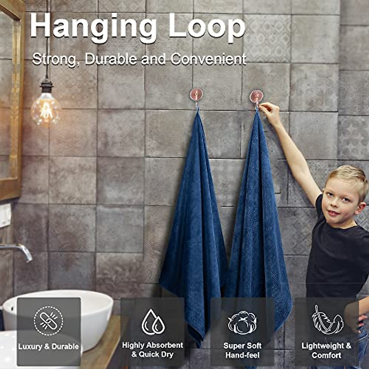 Tigona 4 Pack Bath Towels Extra Large 35"x 70"Highly Absorbent Quick Dry Large Bath Towels Oversized Microfiber Bath Sheets Soft Bulk Towels for Bathroom Kitchen Spa Hotel Gym Pet(Navy)