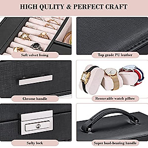 ANWBROAD Large Jewelry Organizer Boxes Jewelry Storage Box for Necklace Eardrop Watch Ring Jewelry Storage Case PU Leather Jewelry Holder with Lock Mirror Jewelry Boxes for Women UJJB019B