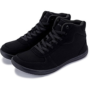 WHITIN Men's Wide Toe Box Canvas Minimalist Barefoot Shoes Width Zero Drop Minimus Sneaker Male Size 10 Hightop Minimal Walking Boxing Casual All Black 44