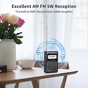 SEMIER Personal AM FM SW Pocket Radio Portable, Shortwave Walkman Transistor Radio with Best Reception, Support TF Card USB, 1200 mAh Rechargeable Battery and Stereo Earphone Jack for Jogging, Walking