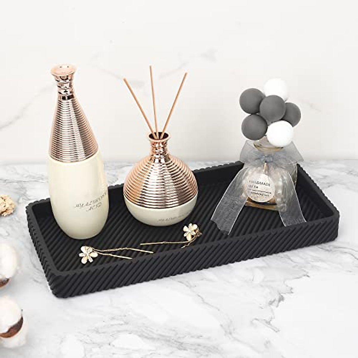 Bathroom Accessories Set 4Pcs-Lotion Soap Dispenser,Toothbrush Holder,Qtip Holder Dispenser,Vanity Tray for Decor Bathroom Countertop,Vanity Organizer-Matte Black