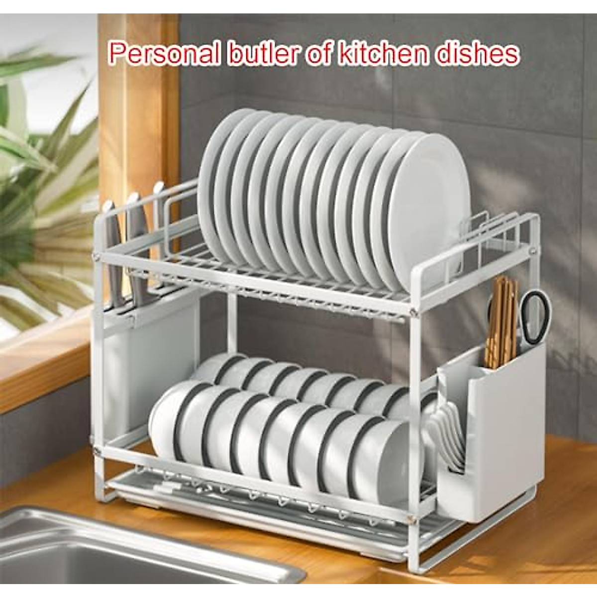 VIDECOR Dish Drainer Rack, Expandable Dish Drying Rack with Utensil Holder Cup Holder, Stainless Steel Dish Drying Rack and Drainboard Set for Kitchen Counter,A