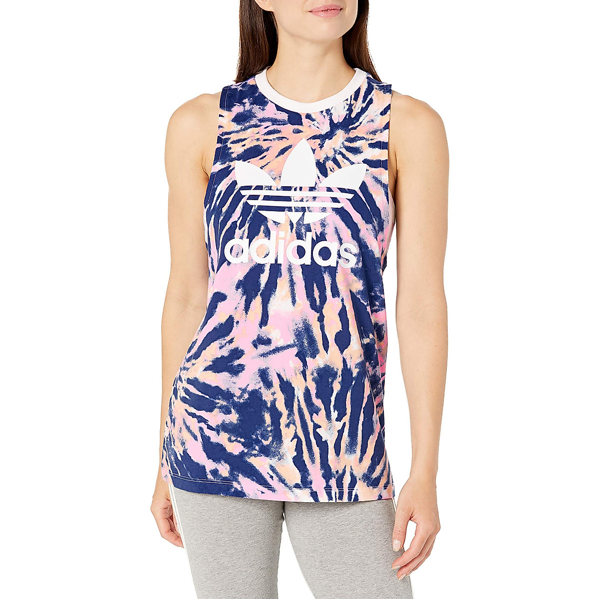 adidas Originals Women's Loose Tank, Top: Multi/White/Midnight Indigo/True Pink Bottom: Glow Orange, 2XS