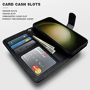 Shields Up for Galaxy S23 Case, [Detachable] Magnetic Wallet Case with Card Holder & Wrist Strap for Girls/Women, [Vegan Leather] Floral Cover for Samsung Galaxy S23 5G - Rose Flower/Sunflower