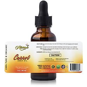 Allurials Carrot Seed Oil – 100% Pure & Organic, Unrefined, Cold Pressed, All Natural, aceite de zanahoria - Daucus Carota- Essential Carrot Moisturizer for Skin, Face and Hair Growth (1 Oz)