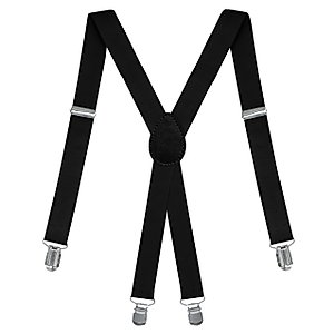 Dibi Black Suspenders for Men and Women - Adjustable X Back Suspenders for Tuxedo Suit Jeans - Heavy Duty Strong Clips (1 Inch - Black)