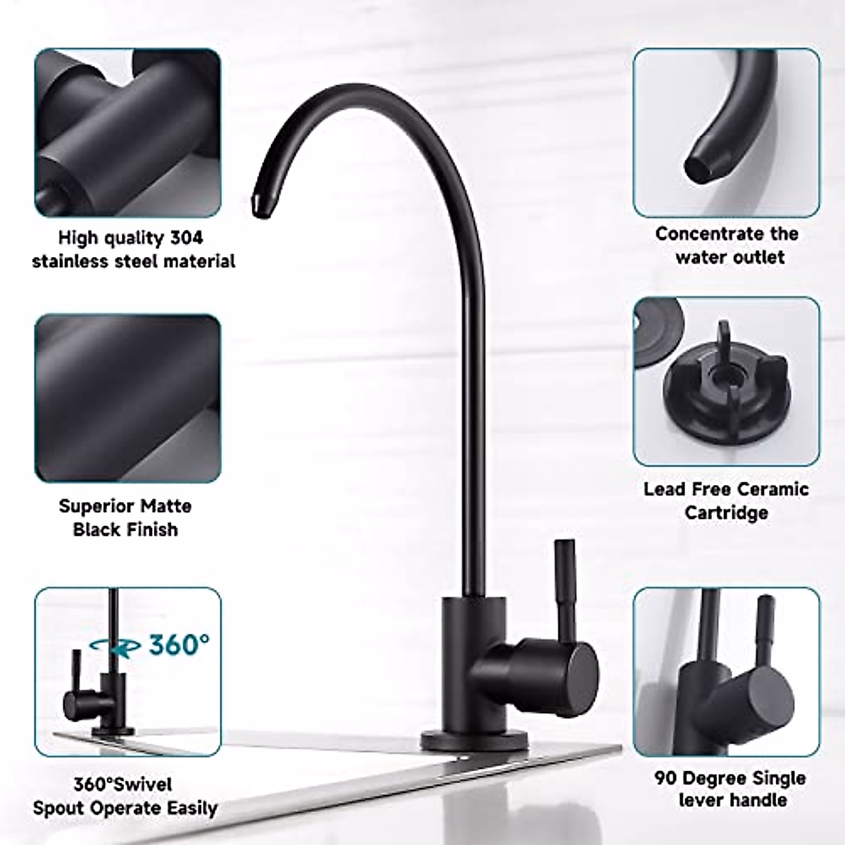 Drinking Water Kitchen Faucet Matte Black,FVITA 304 Stainless Steel Sink Filter Water Faucet Reverse Osmosis Water Filter Faucet