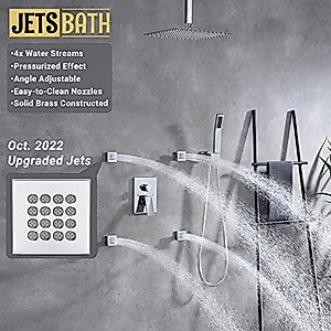 (Updated) JetsBath Shower Jets Rain Shower System with 12'' Ceiling Shower & Hand Shower, Overhead Full Body Shower System with Body Shower Spray Jets Chrome Rain Shower Set, JB3412C-CH