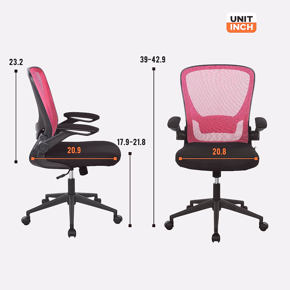 Home Office Chair Ergonomic Desk Chair Mesh Computer Chair with Lumbar Support Flip-up Arms Swivel Rolling Executive Task Chair Adjustable Chair for Adults(Pink)