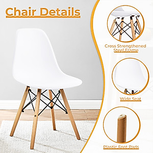 Furniwell Pre Assembled Modern Style Dining Chair Mid Century Modern DSW, Indoor Plastic Shell Lounge Plastic Chairs Side Chairs Set of 4 (White)