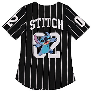 Disney Ladies Lilo and Stitch Shirt - Ladies Classic Lilo and Stitch Baseball Jersey Lilo and Stitch Mesh Jersey (Black, Medium)