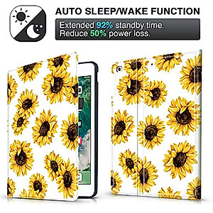 INSSISAIN Case for iPad 9th/8th/7th Generation 2021/2020/2019 10.2 Inch, Multi-Angle Viewing Stand Shell, PU Leather Protective Cover with Auto Sleep for 10.2" iPad 9/iPad 8/iPad 7, Sunflower