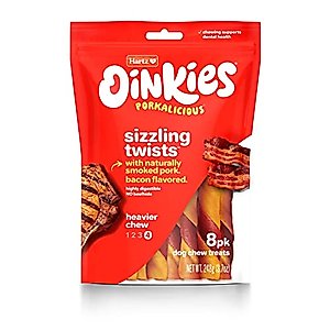 Hartz Oinkies Smoked Pig Skin Bacon Flavored Wrap Dog Treat Chews - 8 Pack